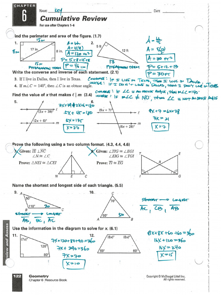 Chapter 6 Cumulative Review WKST Key | PDF