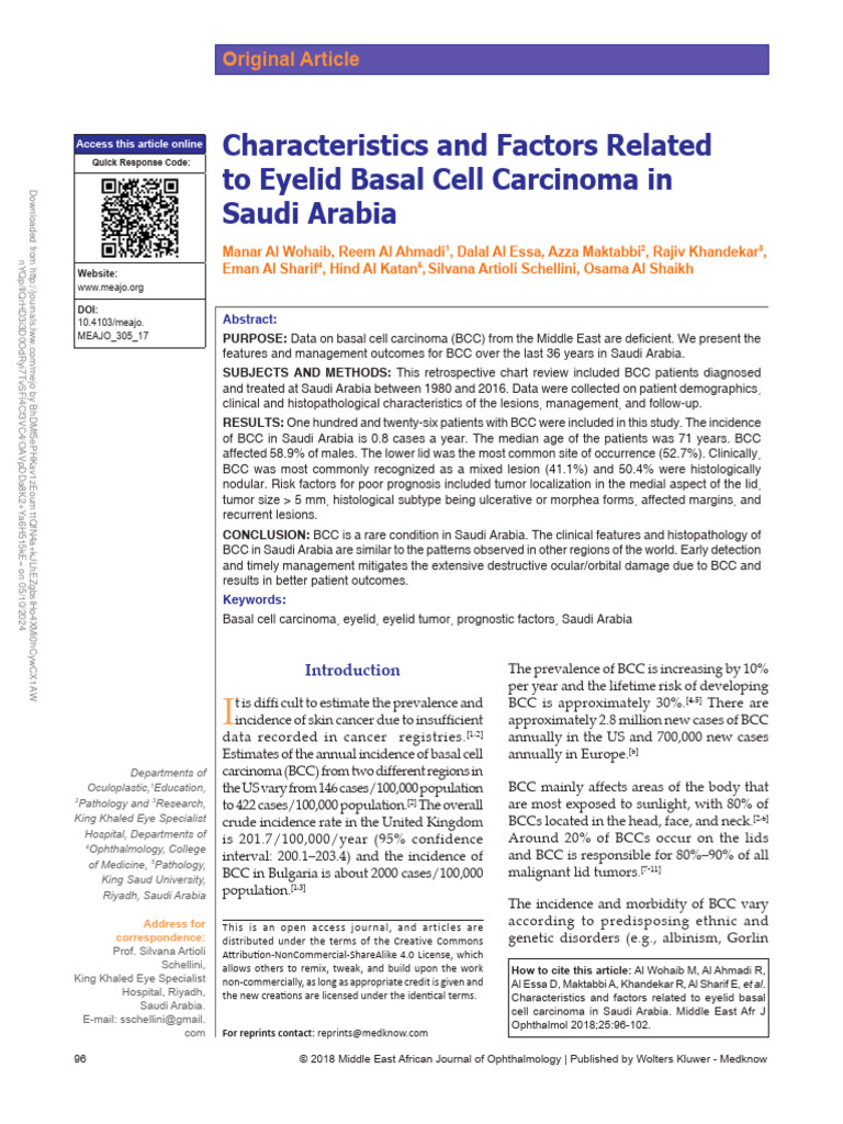 Eyelid Basal Cell Carcinoma in Saudi Arabia | PDF | Biopsy | Cancer