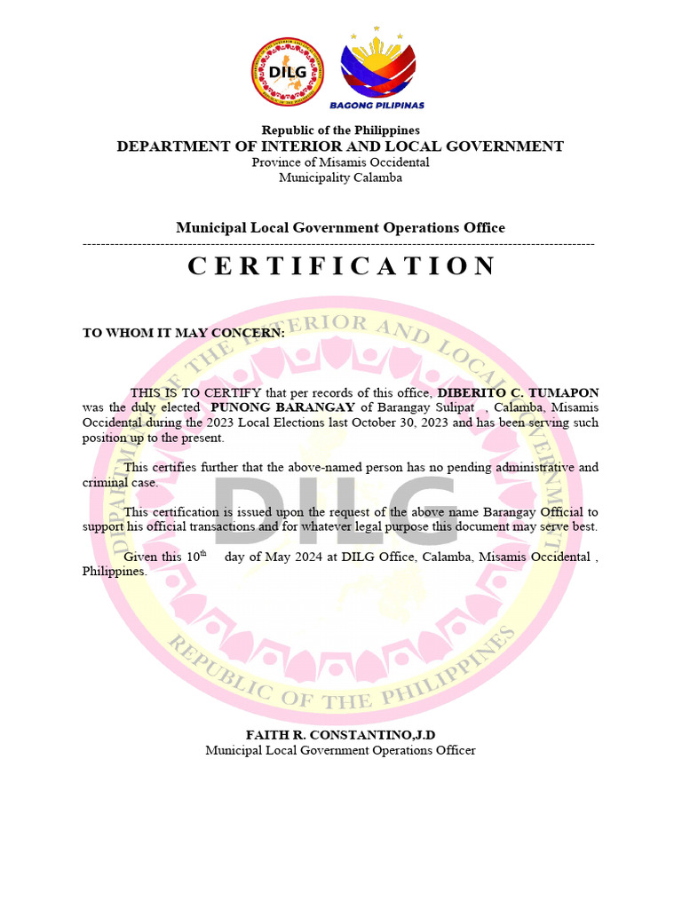 Dilg - Certification - 2023 (Elected Officials) - PB | PDF