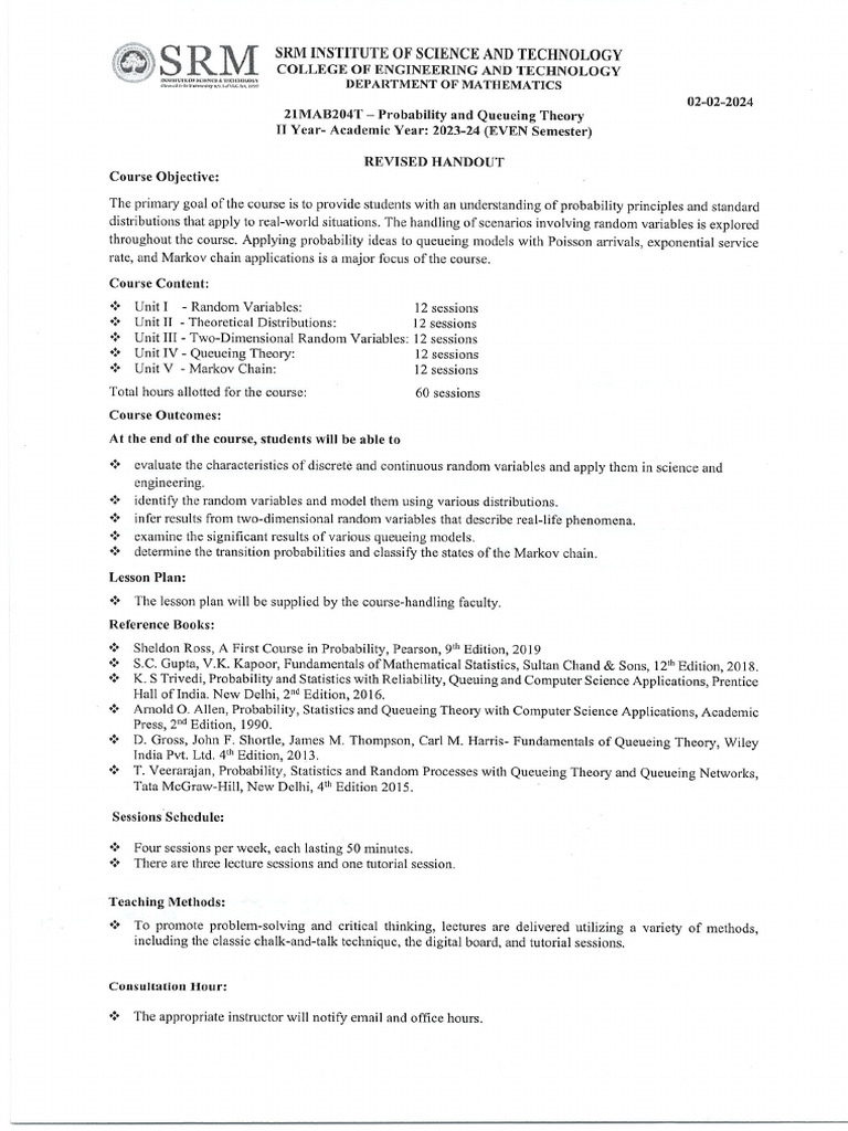 Revised Handout 21MAB204T-PQT | PDF