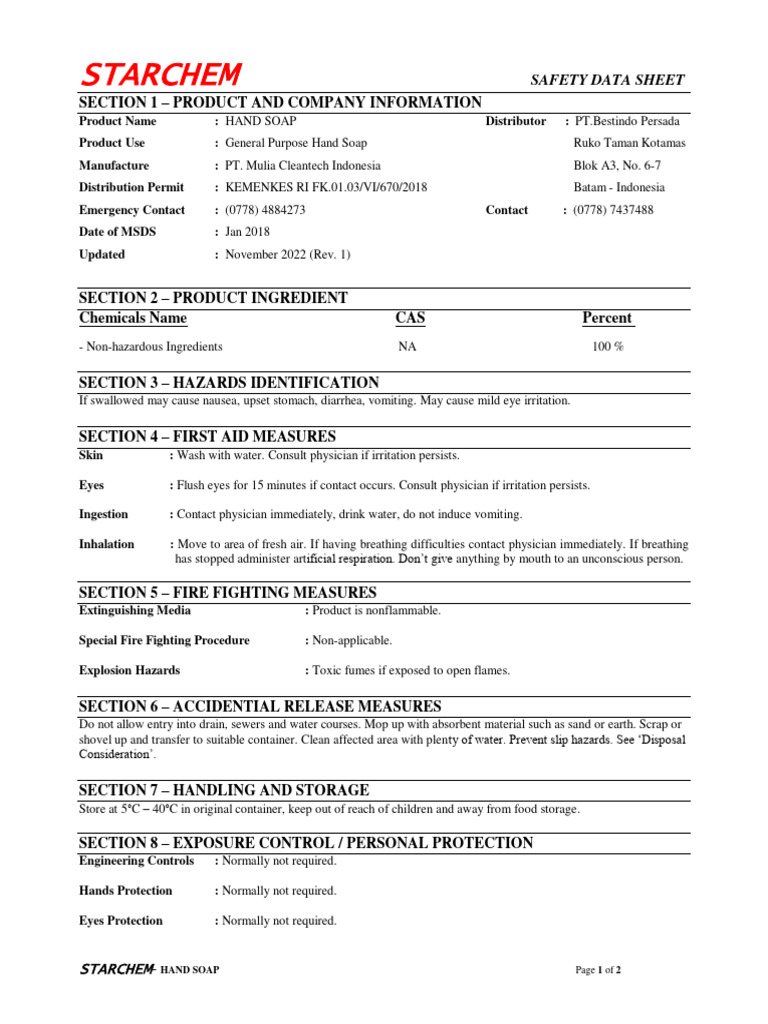 SDS Hand Soap Update | PDF | Occupational Safety And Health | Safety