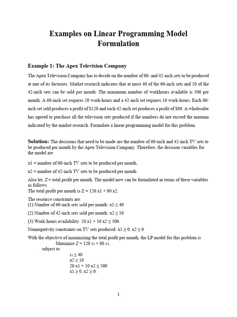 04 Examples & Cases On LP Model Formulation-1 | PDF | Tablespoon | Employment