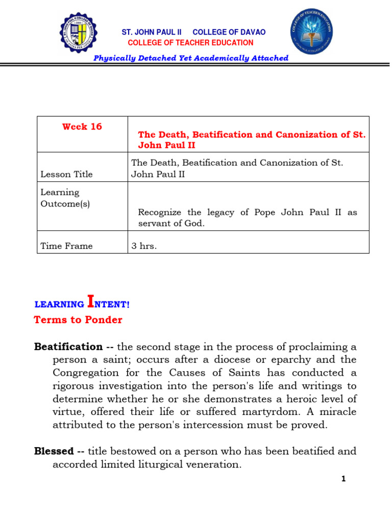 SCP REED 2 Week 16 | PDF | Pope John Paul Ii | Saint