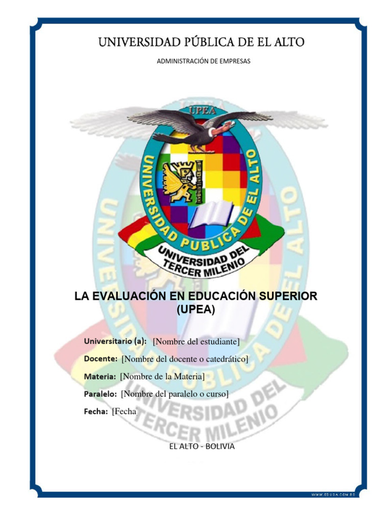 MONOGRAFIA LA EVALUACION EN EDUCACIÓN SUPERIOR UPEA | PDF | Evaluación | Maestros