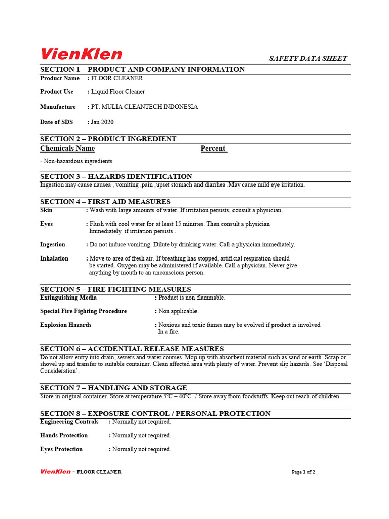 Floor Cleaner - Vienklen | PDF | Water | Firefighting