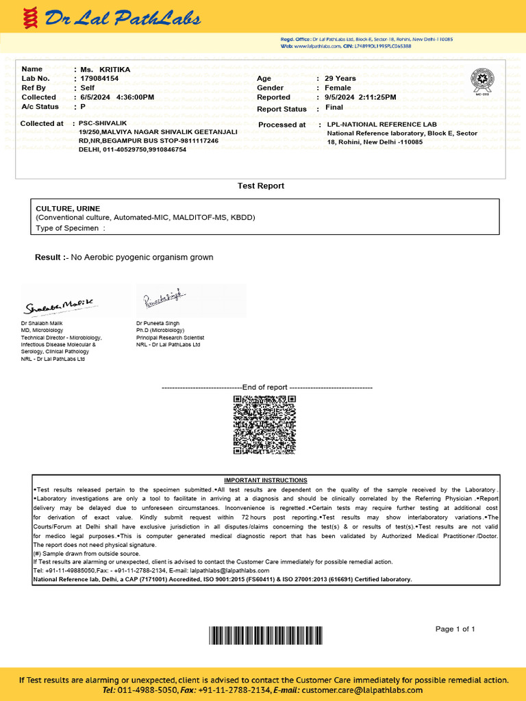 No Aerobic Pyogenic Organism Grown: (Conventional Culture, Automated ...