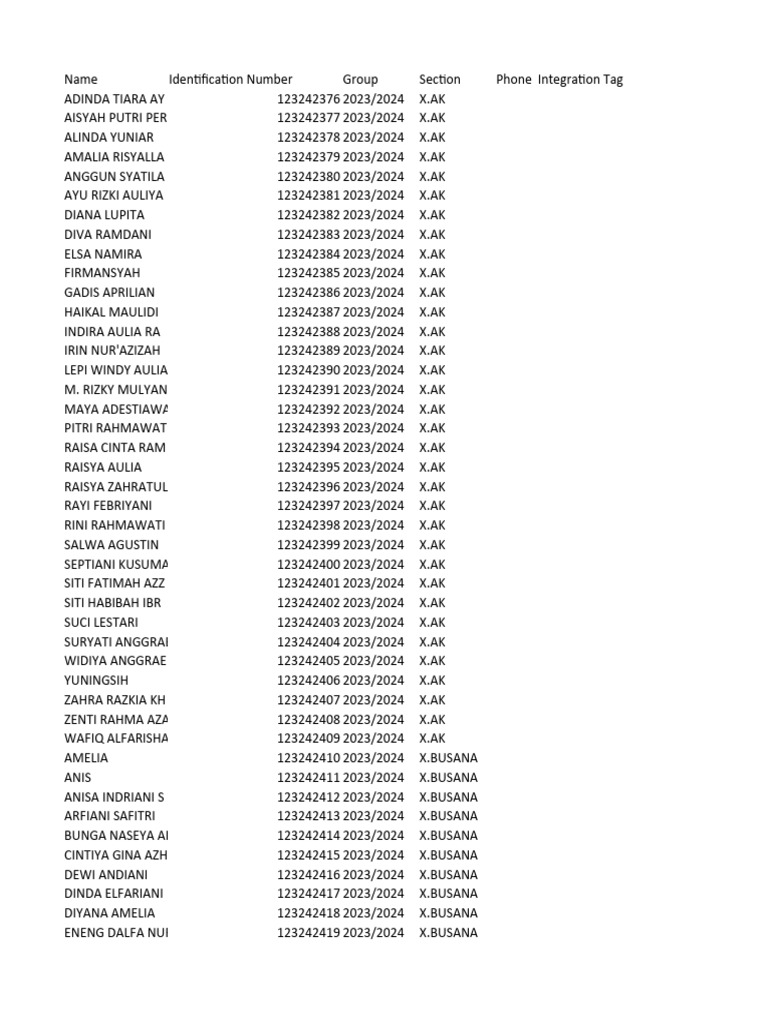 Student Identification List 2023/2024 | PDF