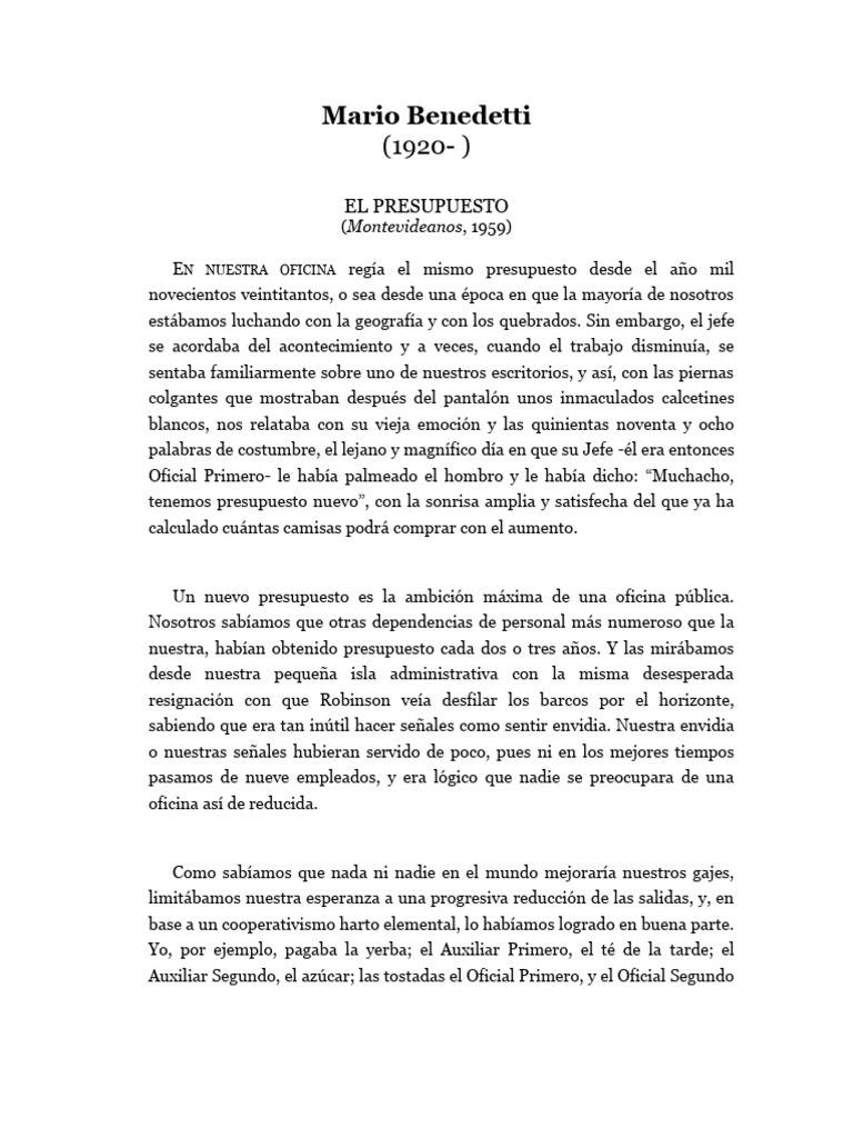 El presupuesto en la oficina de Benedetti | PDF