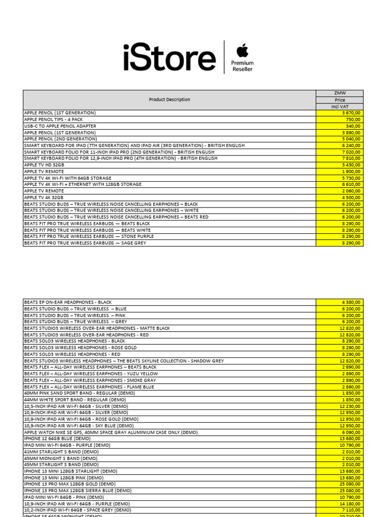 Istore Zambia Price Latest Price List | PDF | Ios | Macintosh Platform