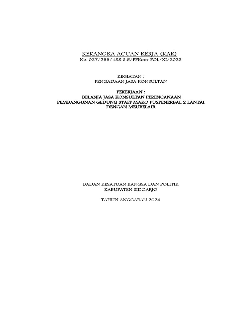 Rev 3 Kak Perencanaan Pembangunan Gedung Staff Mako Puspenerbal | PDF | Seni | Teknologi & Rekayasa