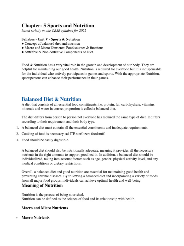Sports and Nutrition Overview for Class 12 | PDF | Fat | Nutrients