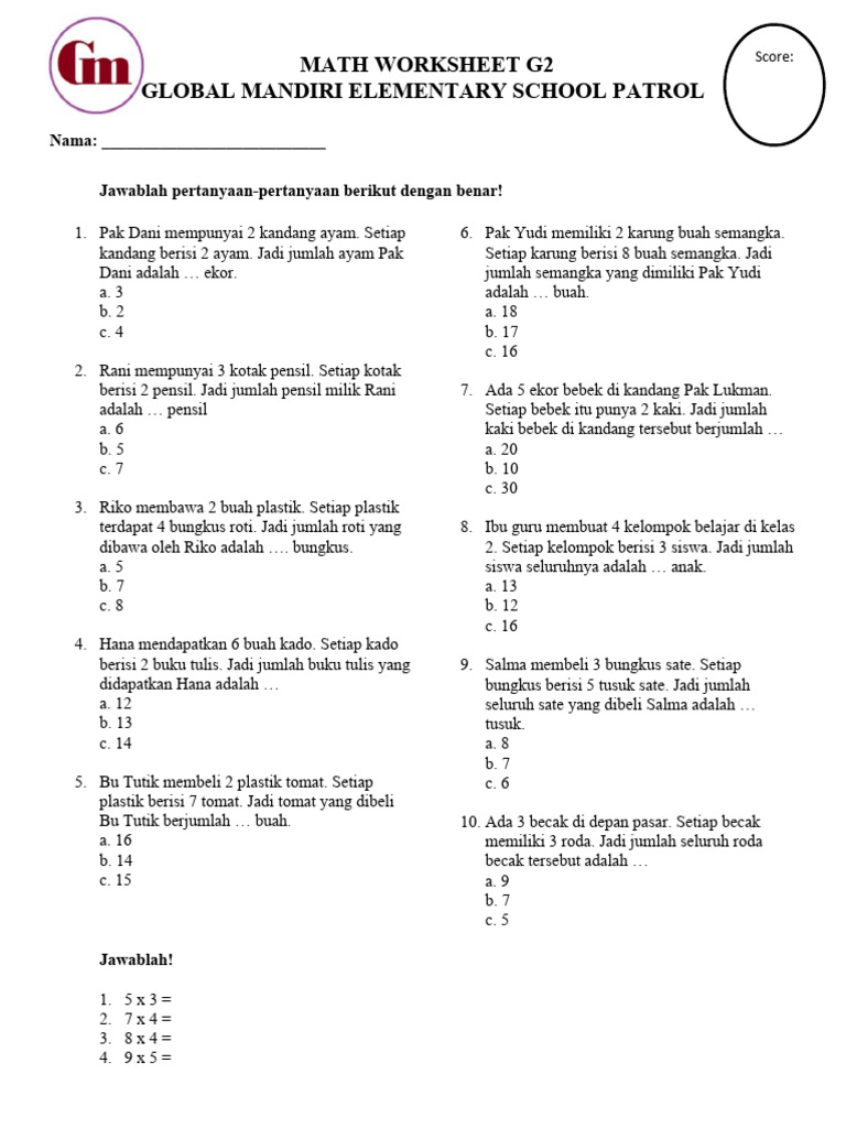 Math Worksheet G2 G4 2 | PDF