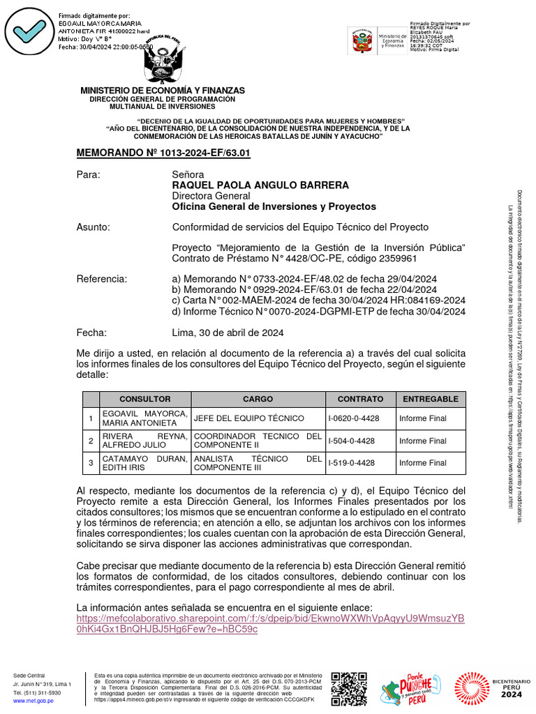 Memorando N 1013 2024 VF R 1 1 | PDF