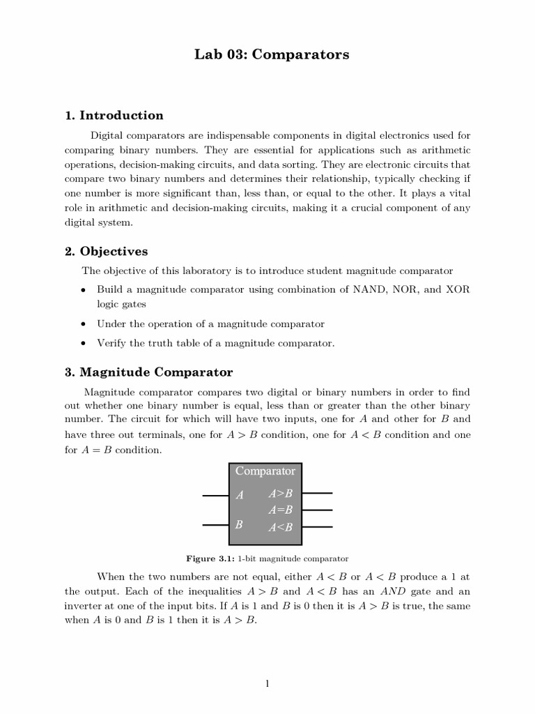 Digital Magnitude Comparator Lab Guide | PDF | Teaching Methods ...