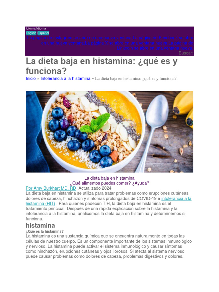 La Dieta Baja en Histamina Qué Es y Funciona | PDF | Alimentos ...