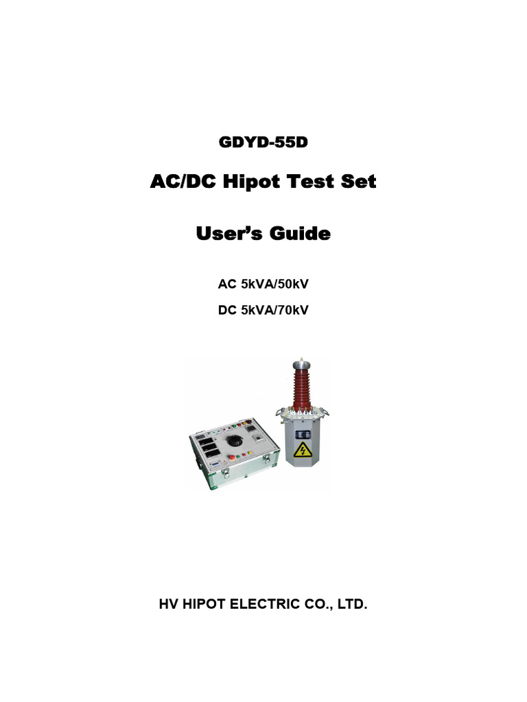 GDYD-55D AC - DC Hipot Test Set-Oil Manual | PDF | Voltage | Transformer