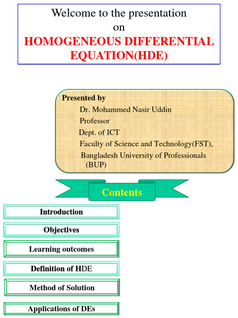 L-4: Homogeneous Differential Equation | PDF | Equations | Subtraction