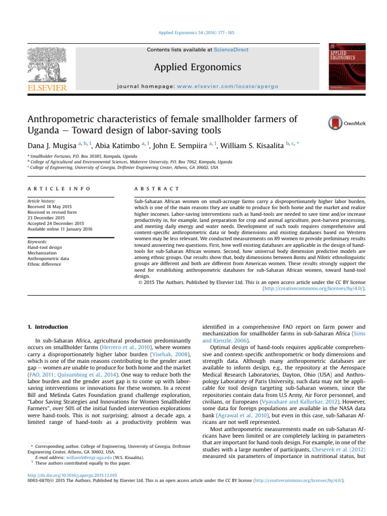 Anthropometric Characteristics of Female Smallholder Farmers ...