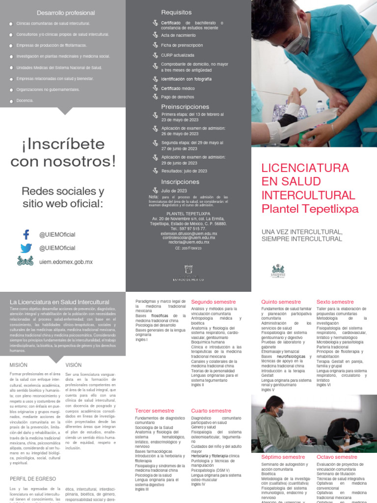 Tríptico Lic - en Salud Intercultural, Plantel Tepetlixpa 2023 Digital ...