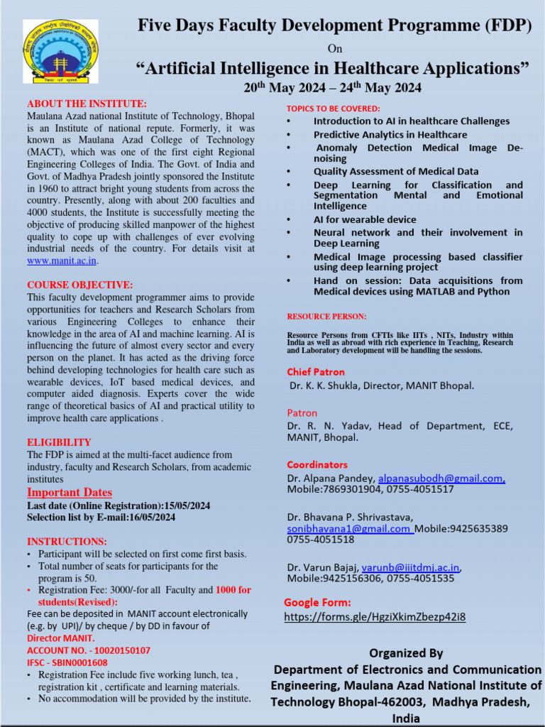 AI in Healthcare FDP at MANIT Bhopal | PDF | Artificial Intelligence | Intelligence (AI) & Semantics