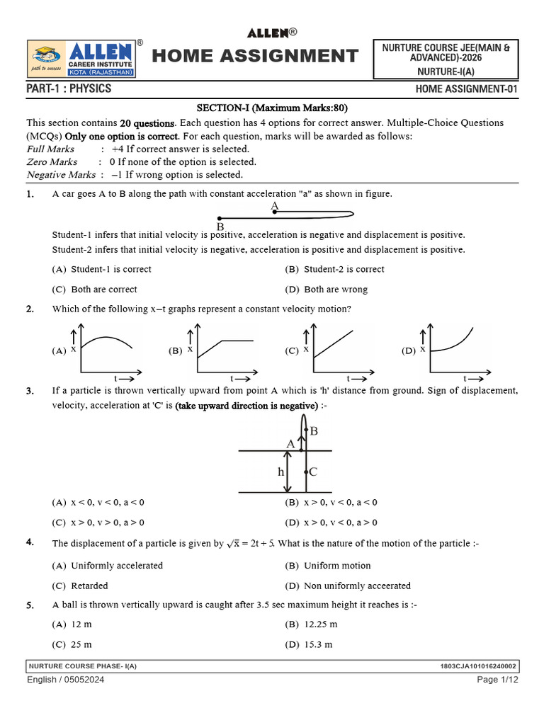 Home Assignment: Full Marks Zero Marks Negative Marks | PDF ...