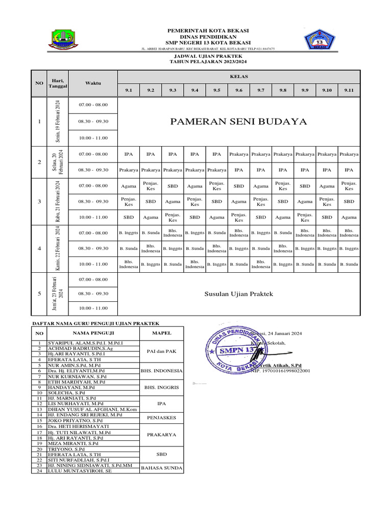 JADWAL UJIAN PRAKTEK 2023-2024 Ok | PDF