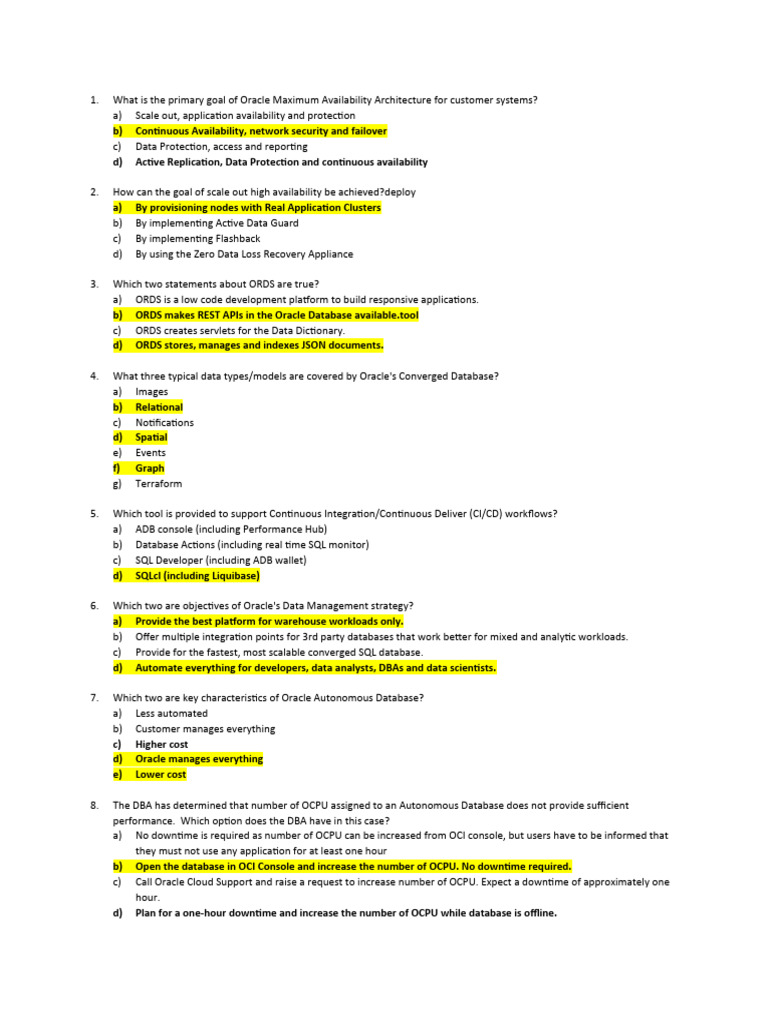 ORCL - Oracle Cloud Data Management 2023 Foundations Associate (1Z0-1105-23) Final Exam - 2 ...