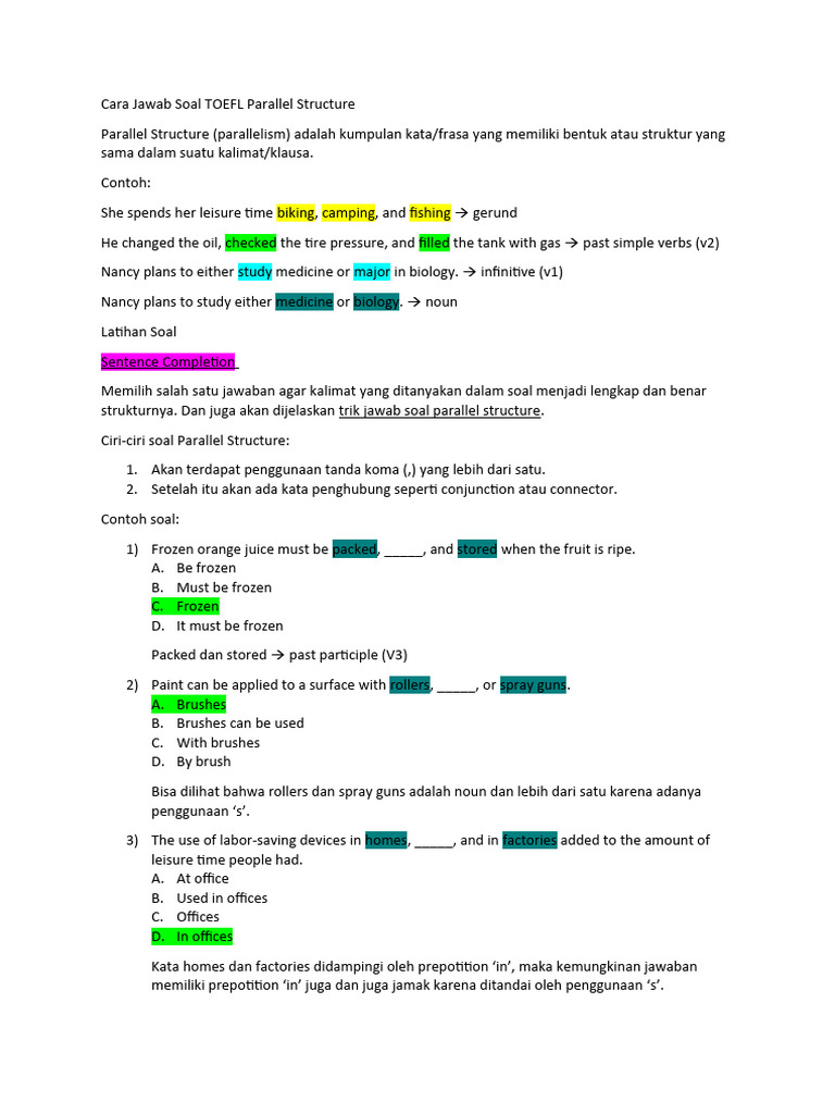 Cara Jawab Soal TOEFL Parallel Structure | PDF