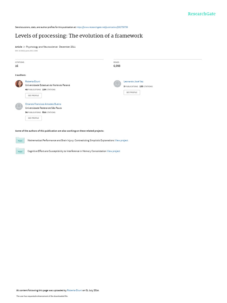 Levels_of_processing_The_evolution_of_a_framework | PDF | Recall (Memory) | Memory