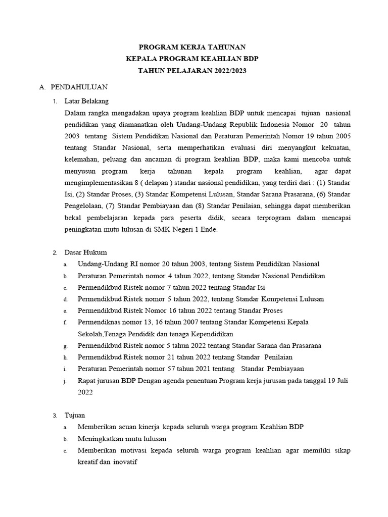 Rencana Kerja Kapro BDP 2022.2023 | PDF