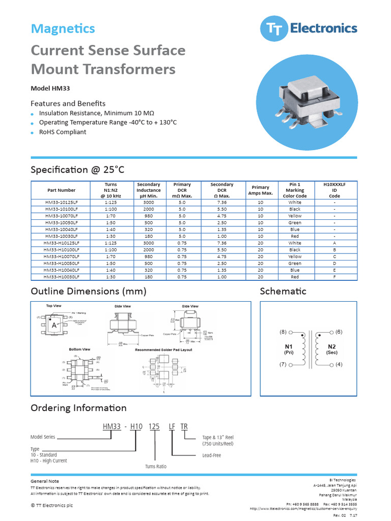 HM33 Datasheet | Download Free PDF | Transformer | Electromagnetism