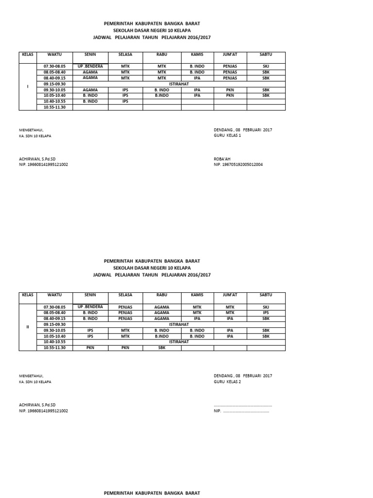 Jadwal Pelajaran SDN 10 Kelapa 2023/2024 | PDF