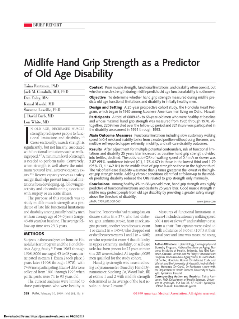 Midlife Grip Strength and Aging Disability | PDF | Chronic Condition ...