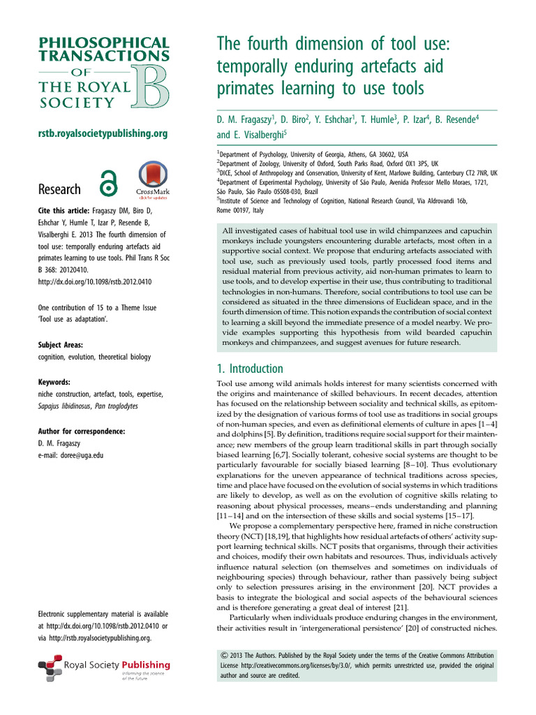 The Fourth Dimension of Tool Use - Temporally Enduring Artefacts Aid ...