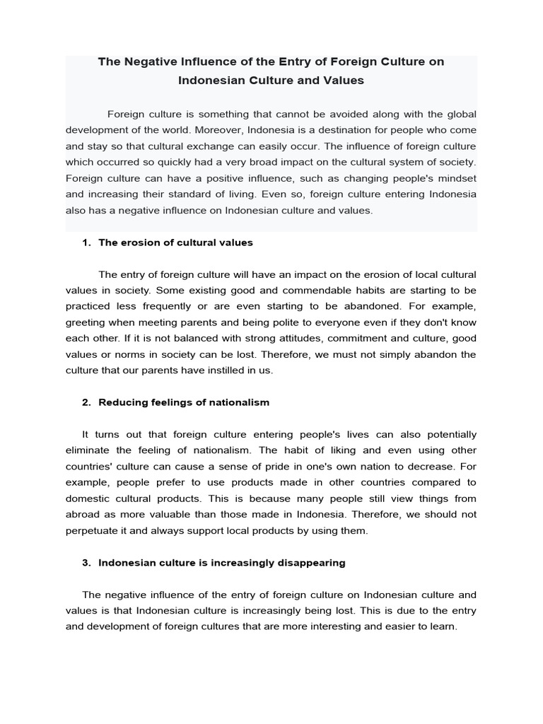 The Negative Influence of The Entry of Foreign Culture On Indonesian ...