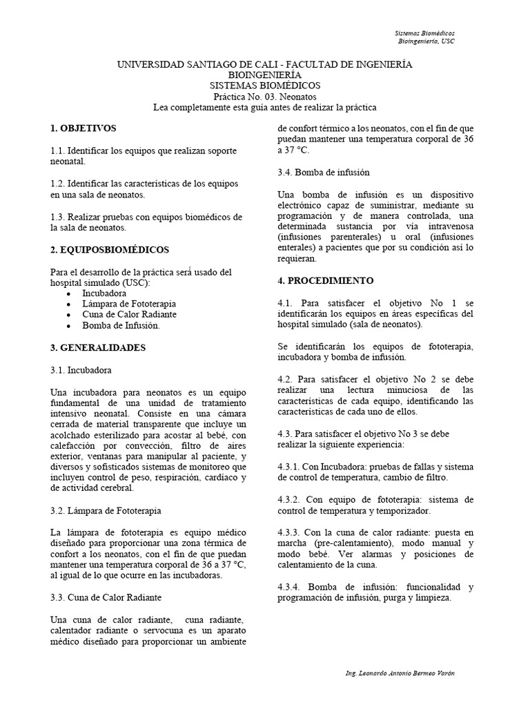 INSTRUMENTACION BIOMEDICA Práctica 03 (2024A) | PDF | Unidad de cuidado intensivo neonatal