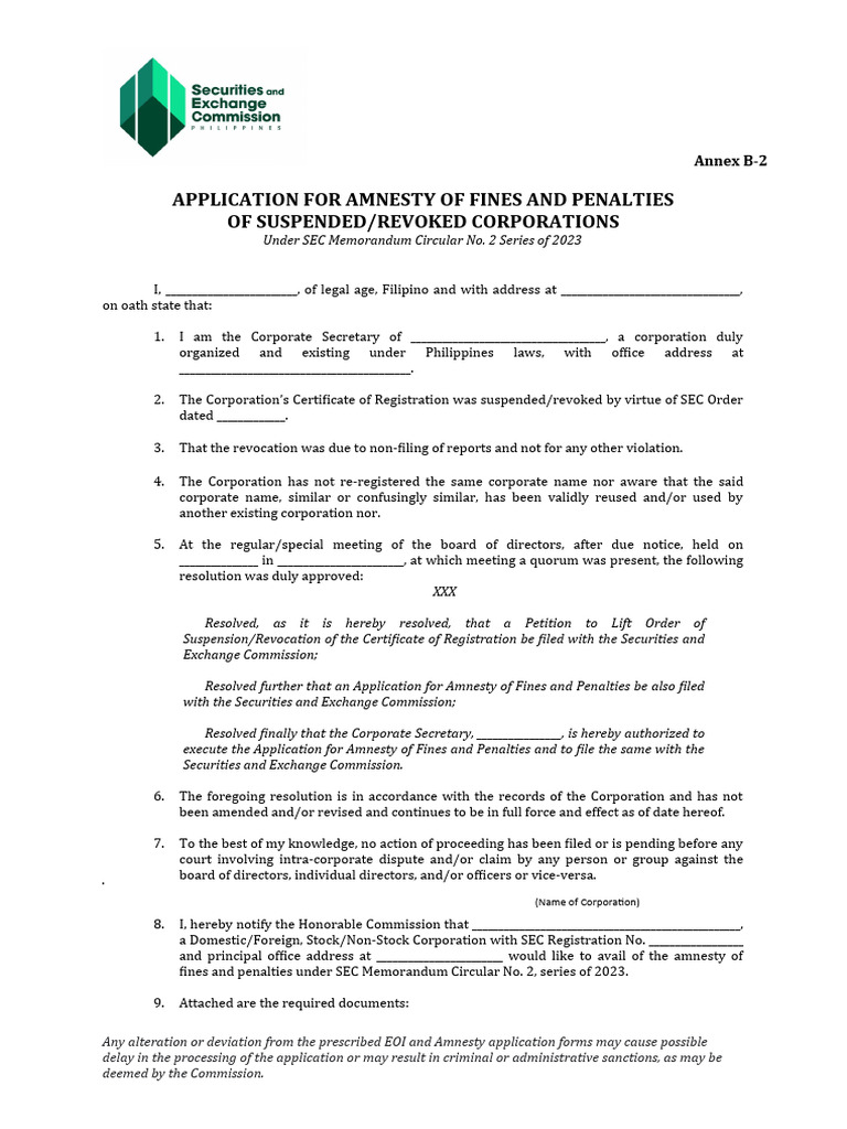 Sec Forms - App-For-Availment-Of-Amnesty-Of-Fines-And-Penalties | PDF ...