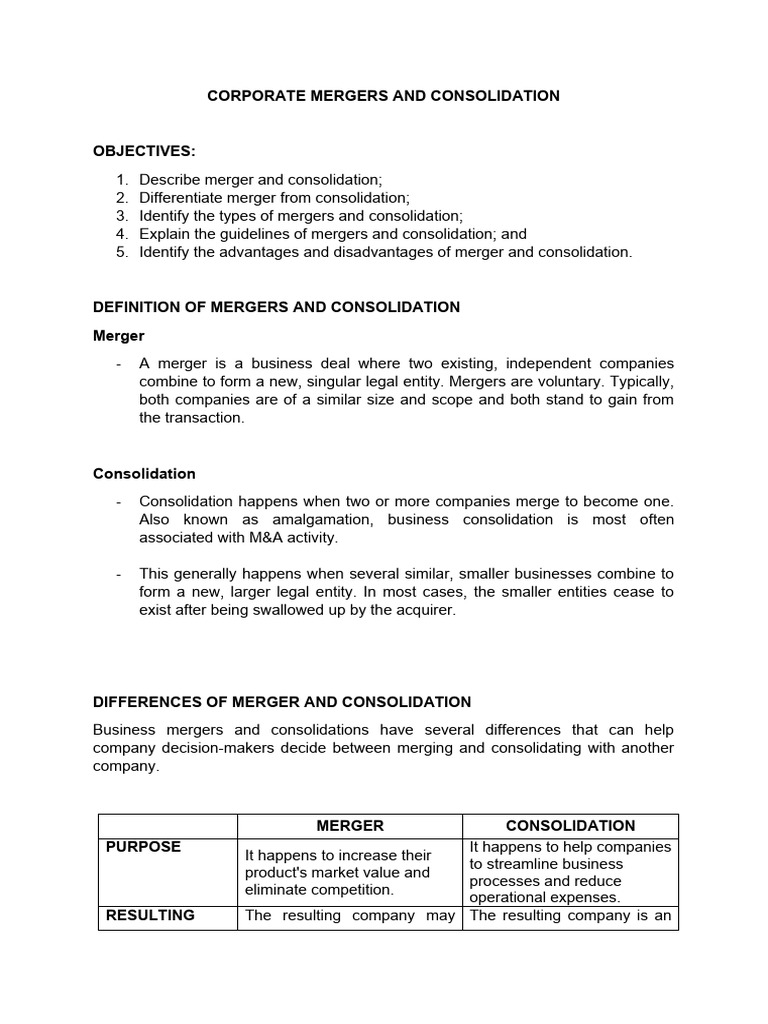 Understanding Mergers and Consolidation | PDF | Mergers And ...