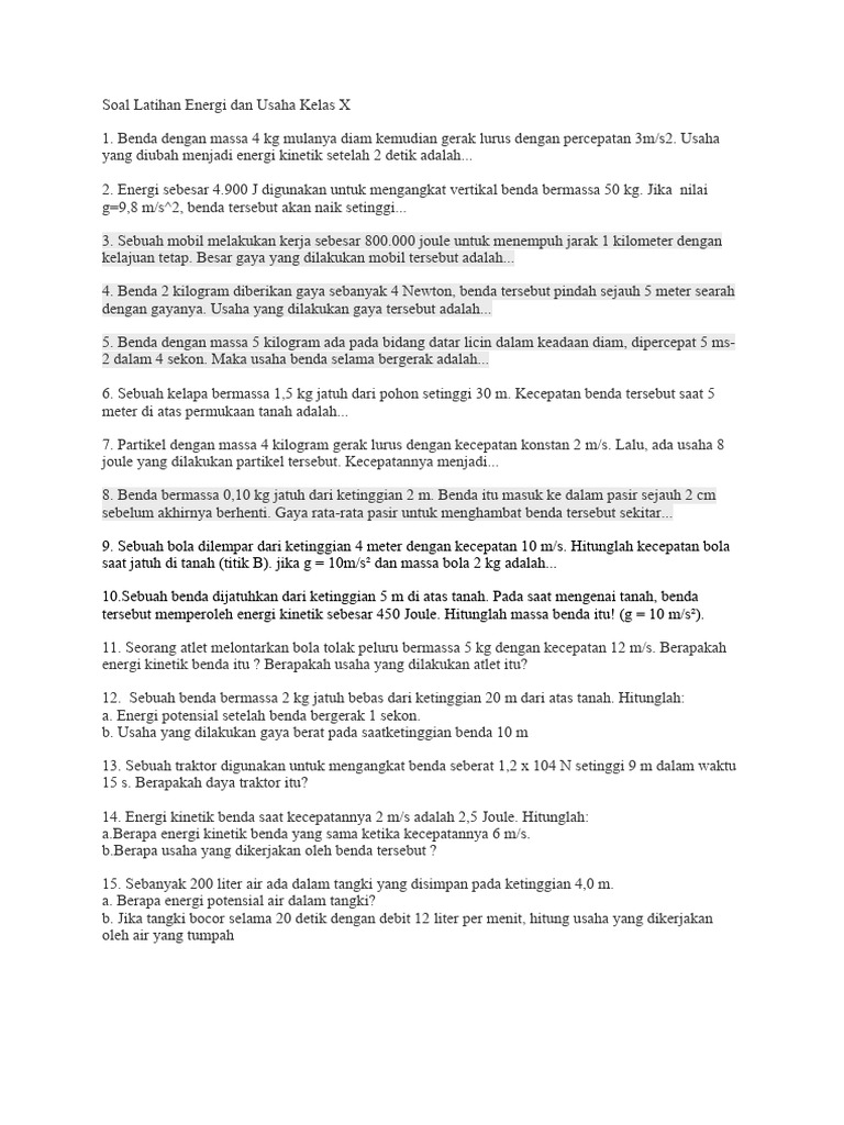 Latihan Soal Fisika Usaha Dan Energi | PDF | Sains & Matematika | Dewasa Muda