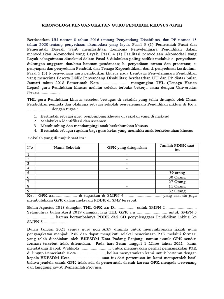 Kronologi Pengangkatan Guru Pendidik Khusus | PDF