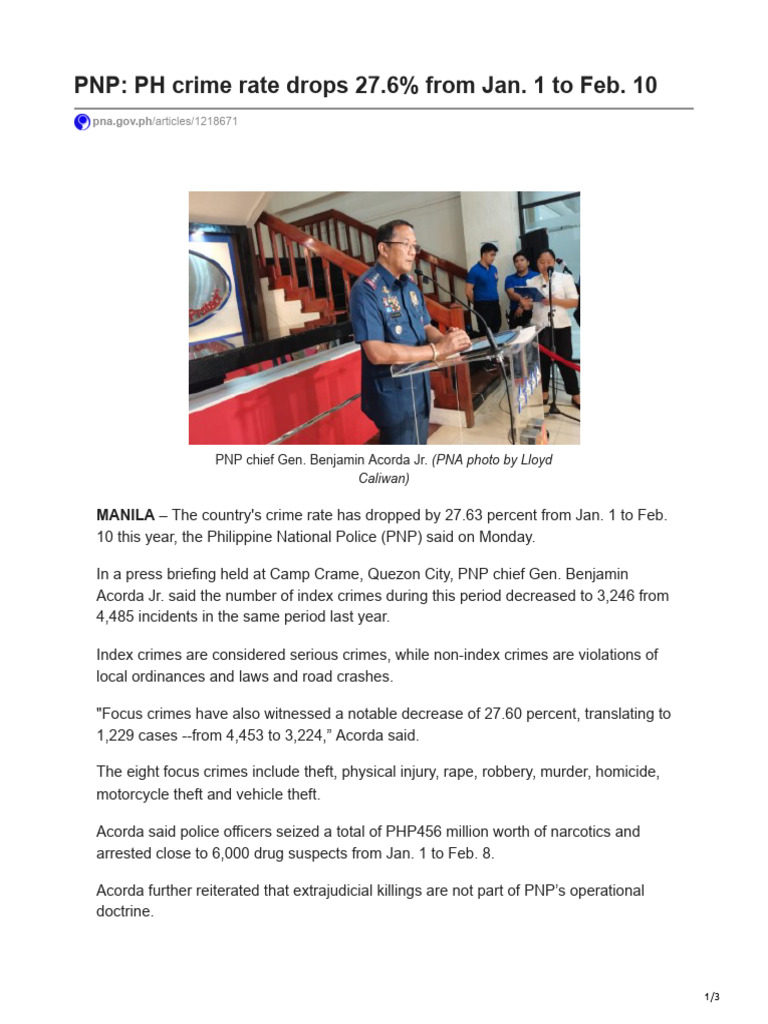 PH Crime Rate Drops 27.6% in 2023 | PDF | Cybercrime | Legal Action