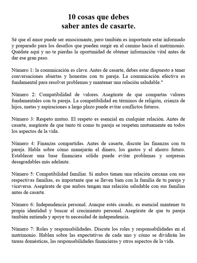 10 cosas que debes saber antes de casarte | PDF | Matrimonio ...