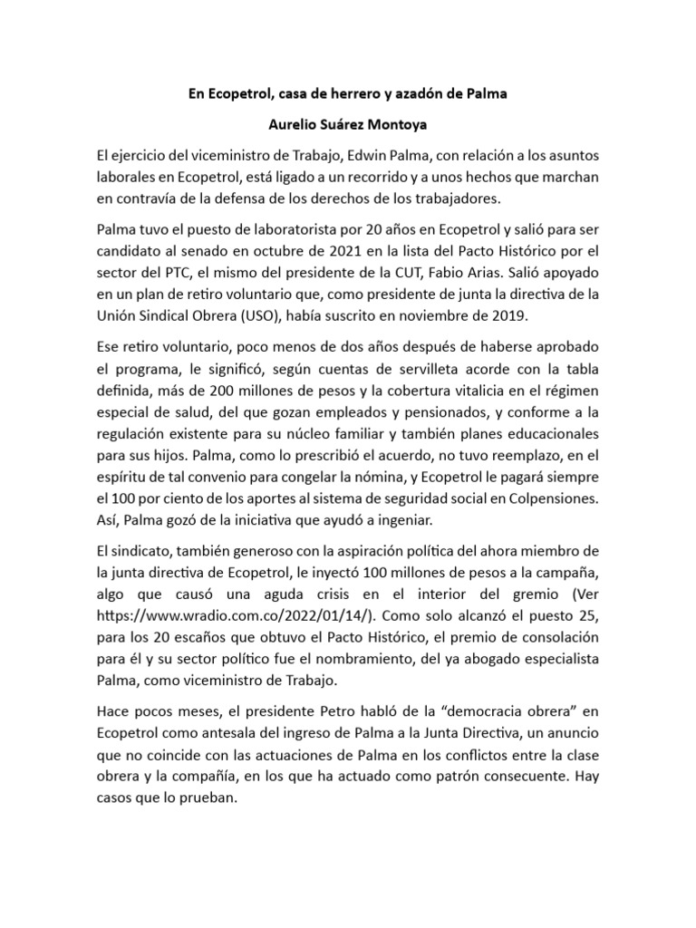 Edwin Palma y su rol en Ecopetrol | PDF