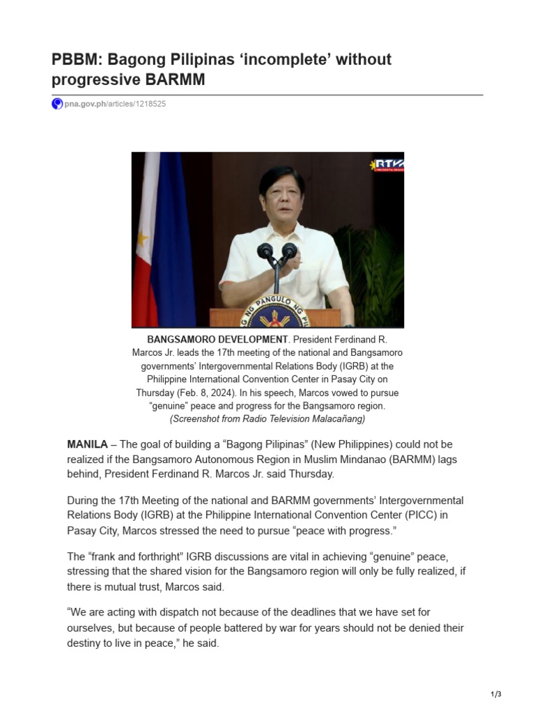 BARMM's Role in Bagong Pilipinas Progress | PDF | International ...