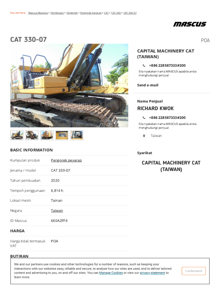 CAT 330-07, 2020, Tainan, Taiwan - Digunakan Pengorek Peyarap - Mascus ...