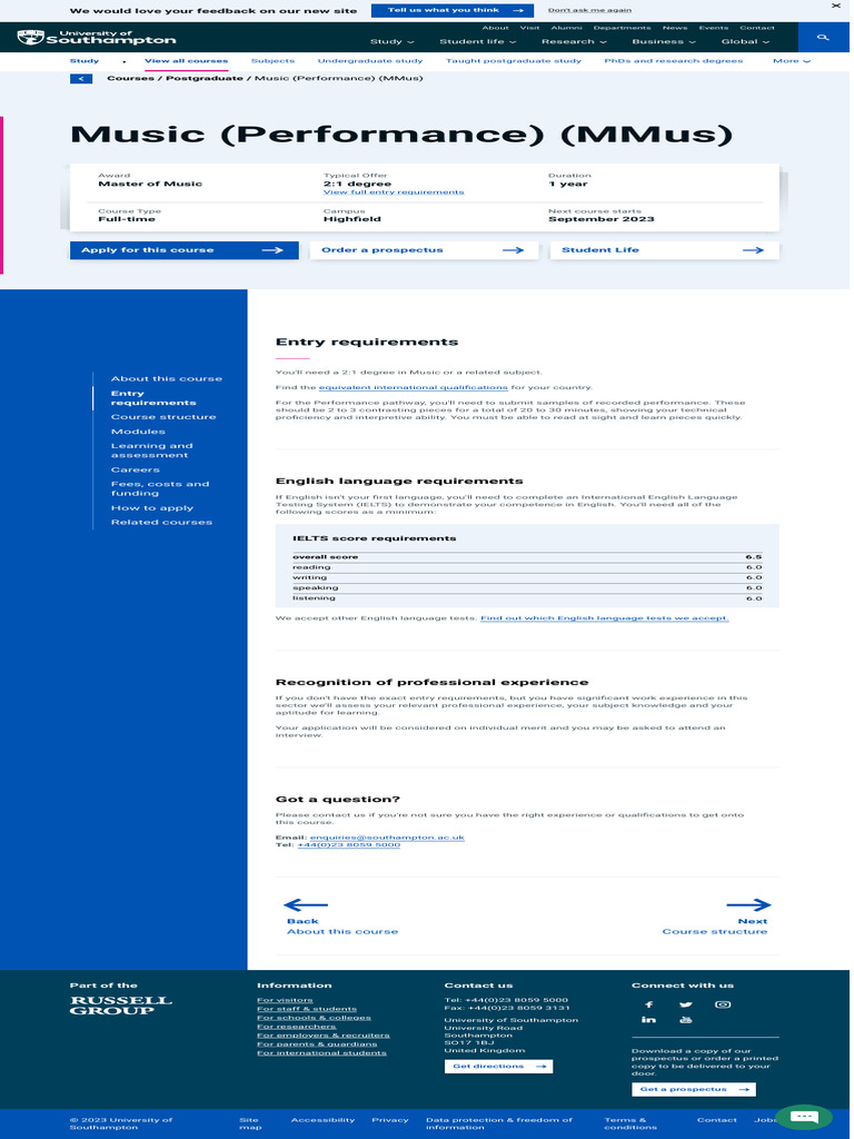 Music Performance Master's Degree University of Southampton | PDF | International English ...