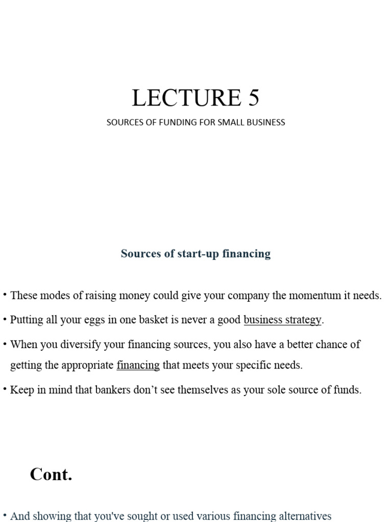 LECTURE 4 Sources of Funding For Small Businesses | PDF | Venture ...