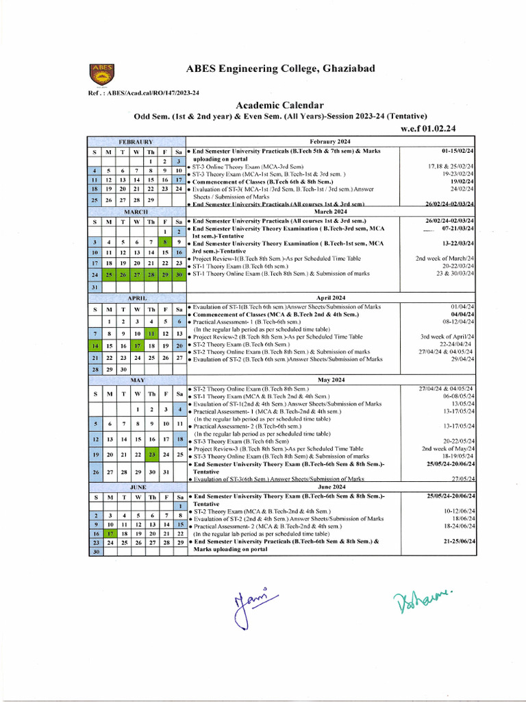 Academic Calendar For Even Semester, Session 2023-24 | PDF