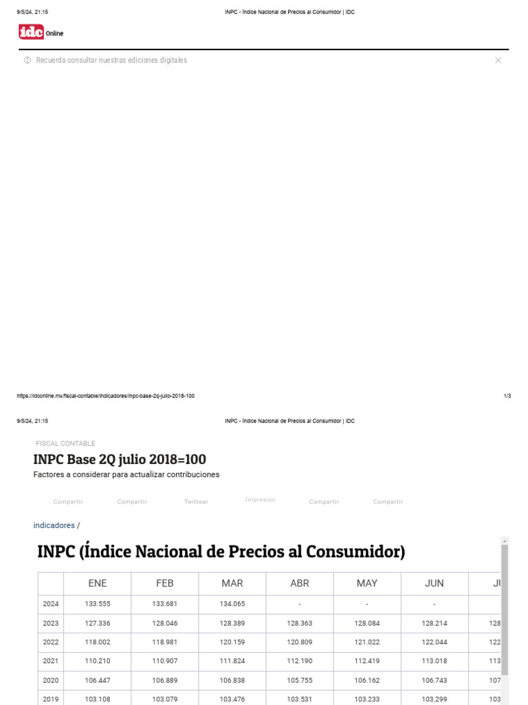 INPC - Índice Nacional de Precios Al Consumidor - IDC | PDF