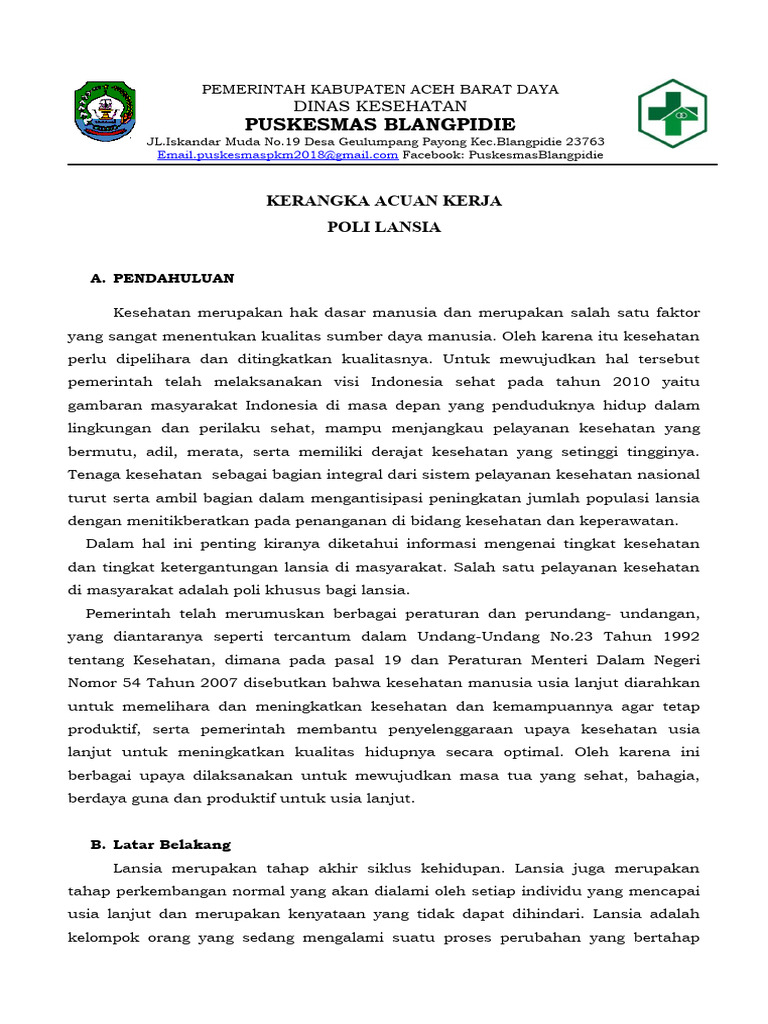 KAK Poli Lansia | PDF | Pengembangan Diri | Kesehatan Holistik